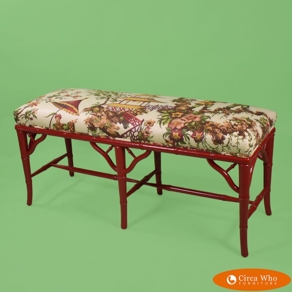 Faux Bamboo Red Upholstered Bench | Circa Who