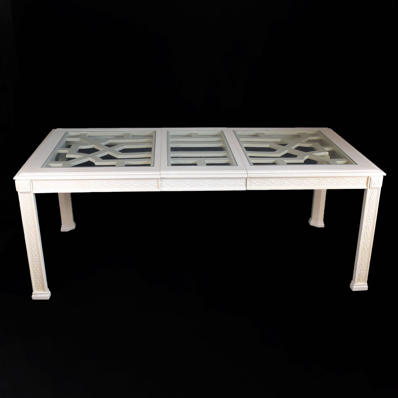 Glass Top Fretwork Dining Table With Leaf | Circa Who