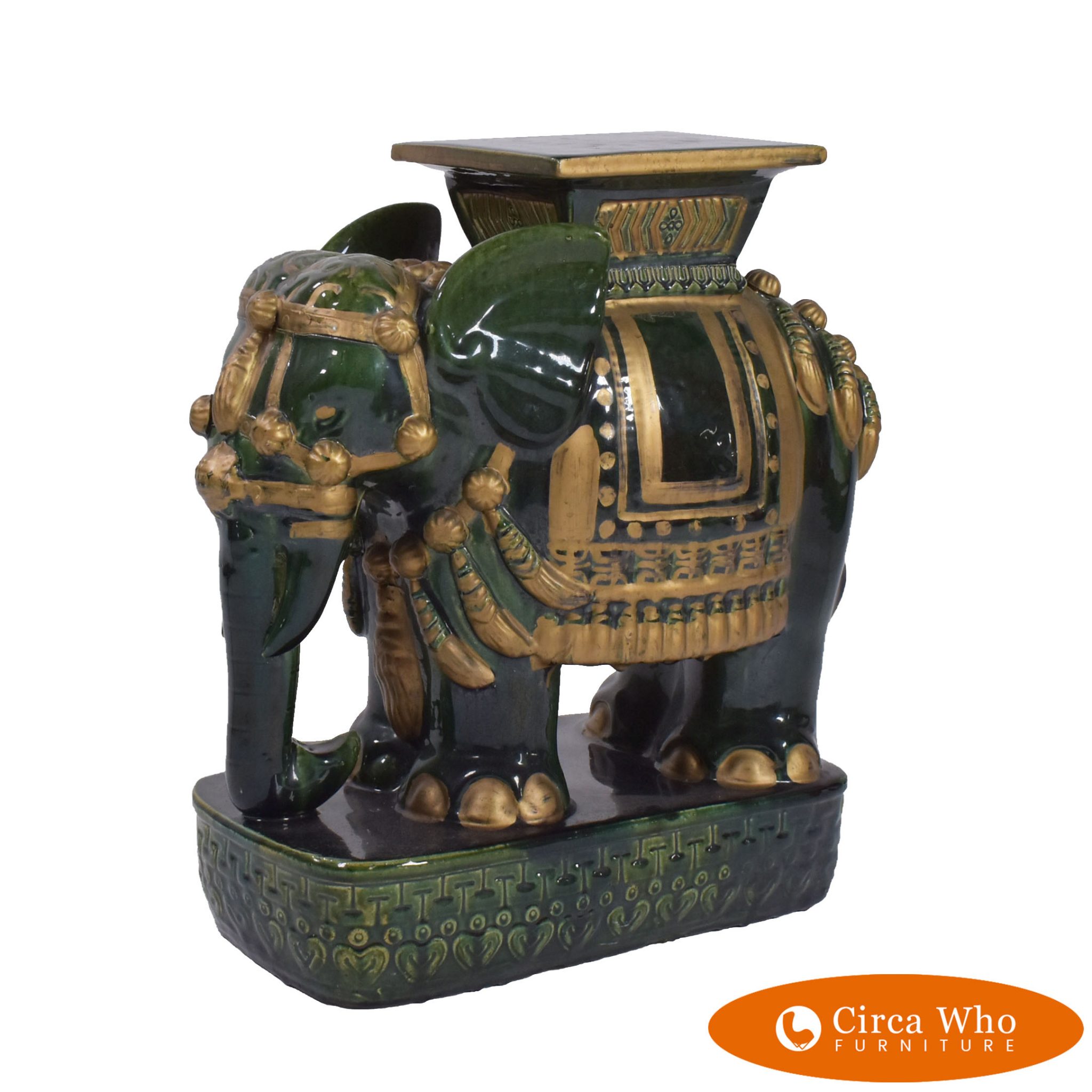 Green and Gold Elephant Garden Seat | Circa Who