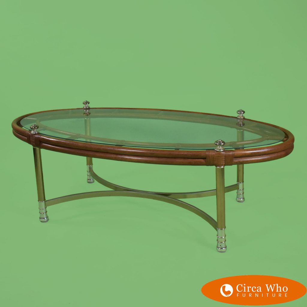 Hollywood Regency Rattan Oval Coffee Table | Circa Who