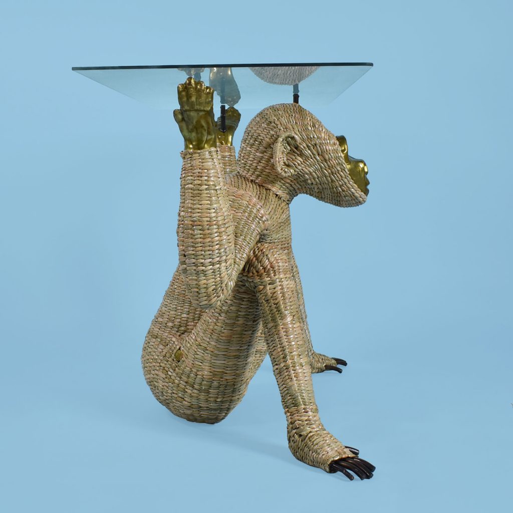 Monkey With Brass Mask Glass Top Console Table | Circa Who