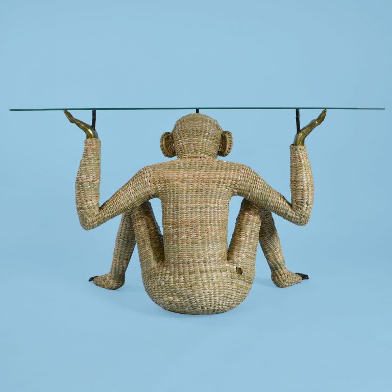 Monkey With Brass Mask Glass Top Console Table | Circa Who