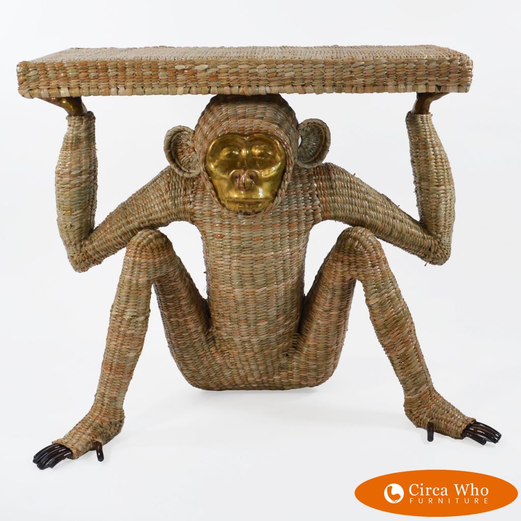 Monkey With Brass Mask Glass Top Console Table | Circa Who