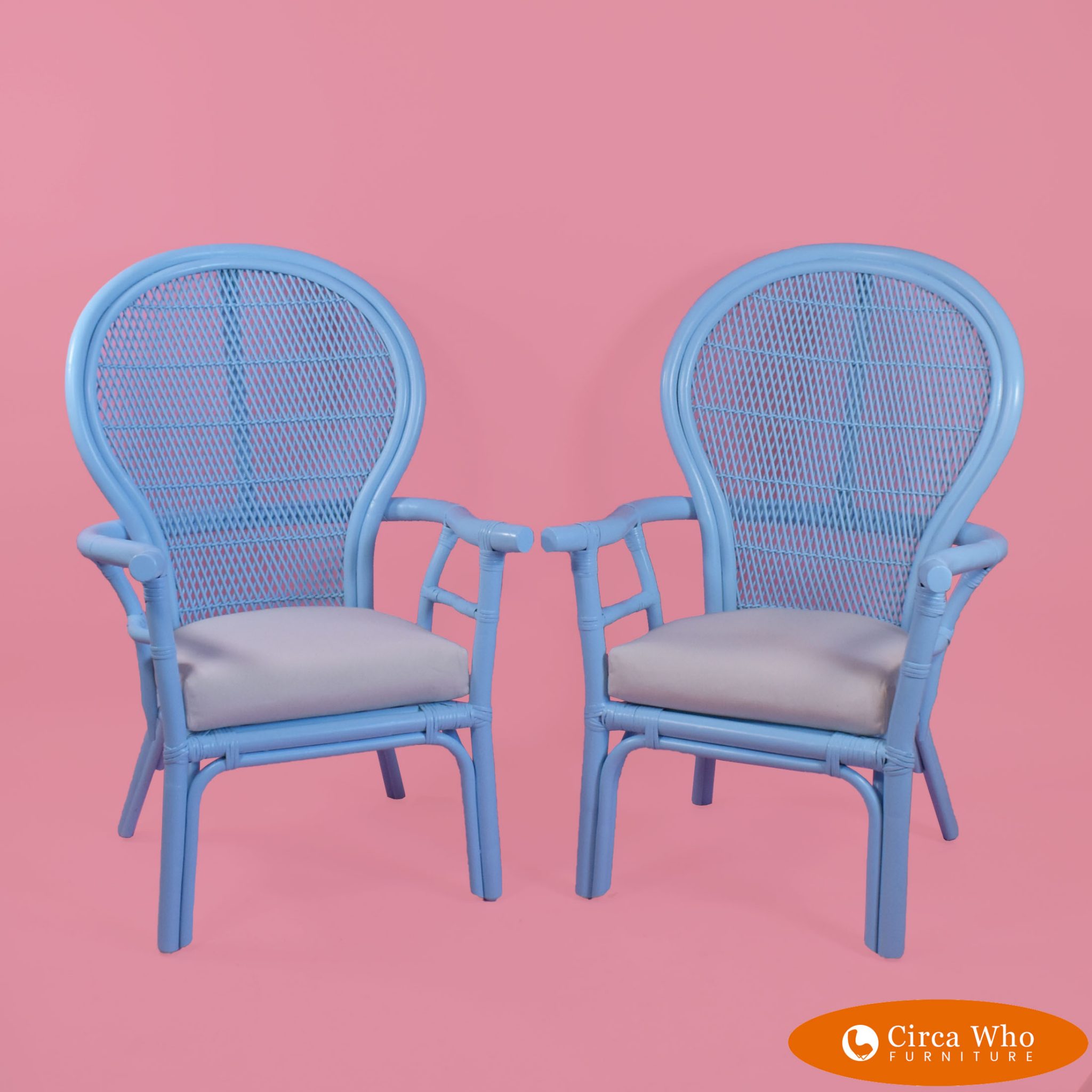 Pair of Blue Balloon Back Arm Chairs | Circa Who