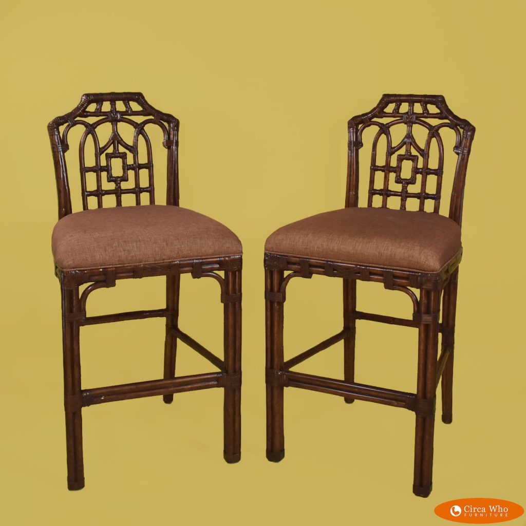 Pair of Chippendale Pagoda Bar Stools | Circa Who