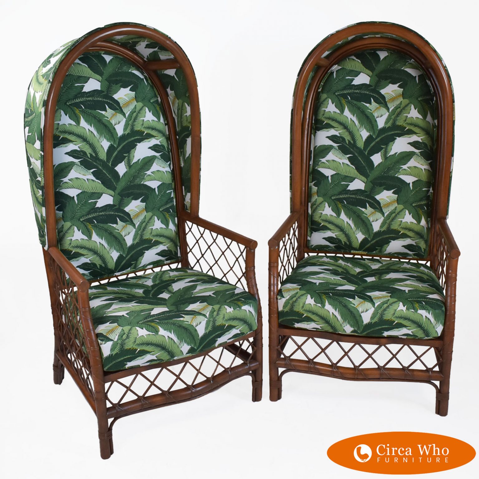 Pair of Hooded Rattan Lounge Chairs | Circa Who