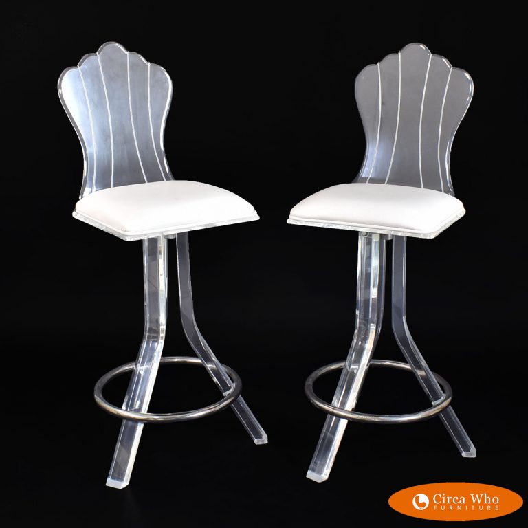 Pair of Lucite Scallop Bar Stools | Circa Who