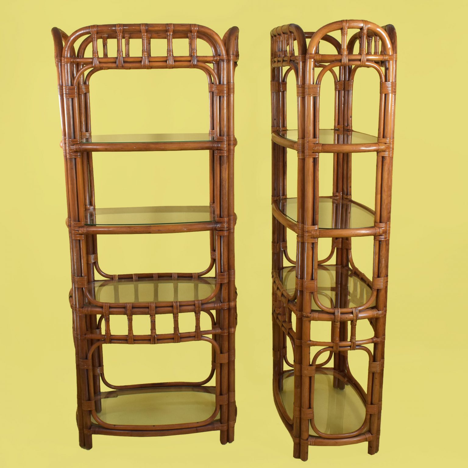 Pair of Rattan Oval Etageres | Circa Who