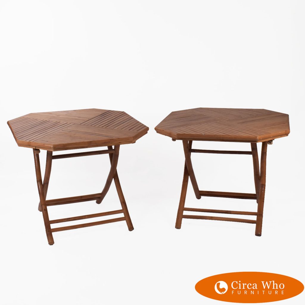 Pair of Split Rattan Campaign Style Tables | Circa Who