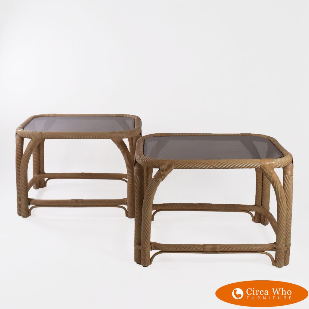 Pair of Twisted Rattan Side Tables | Circa Who