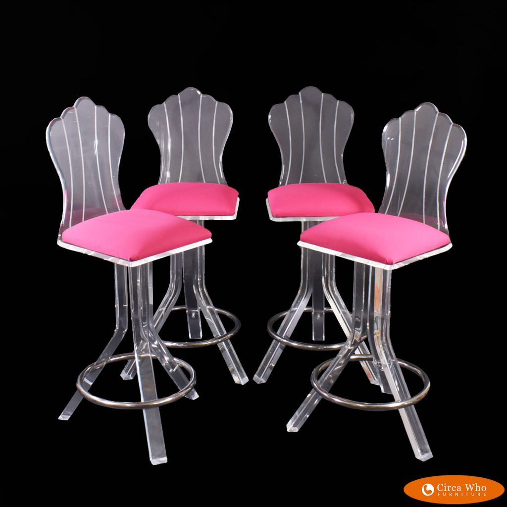 Set of 4 Lucite Scallop-Back Bar Stools | Circa Who