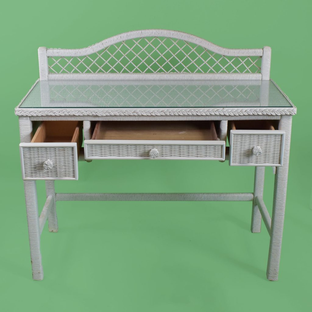 Woven Rattan White Desk With Chair | Circa Who