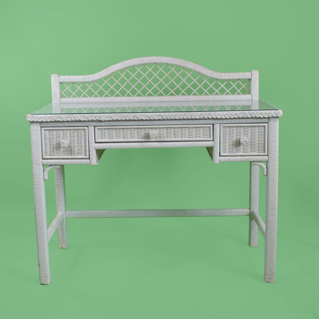 Woven Rattan White Desk With Chair | Circa Who
